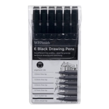 WHSmith Assorted Black Drawing Pens 6 Pack: 5013872050641: TGJones