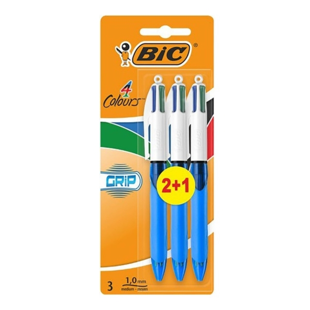 BIC 4 Colours Grip Ballpoint Pens 3 Pack: 3086123570221: TGJones