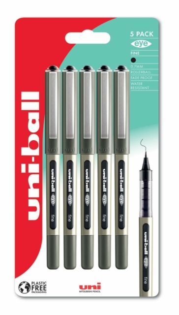uni ball eye 157 Black Fine Rollerball Pens 5 Pack 5012788013405 WHSmith