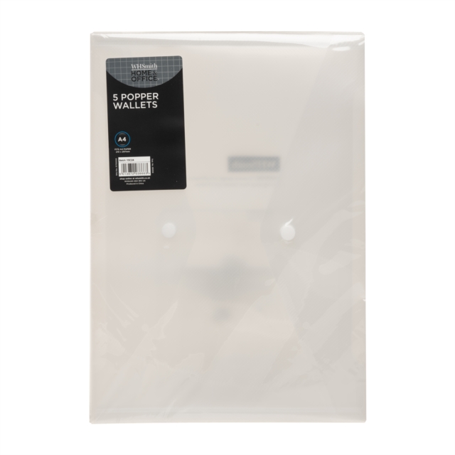 WHSmith Clear A4 Popper Wallets 5 Pack: 5013872038663: TGJones