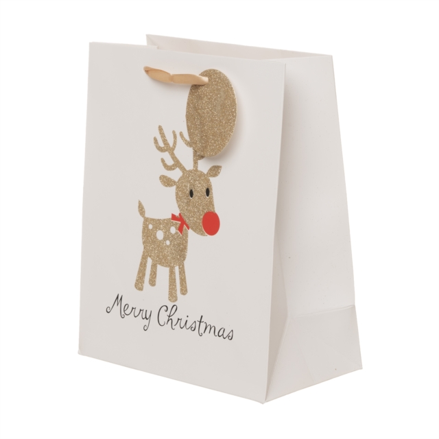 WHSmith Gold Glitter Reindeer Medium Gift Bag: 5013872130961: TGJones