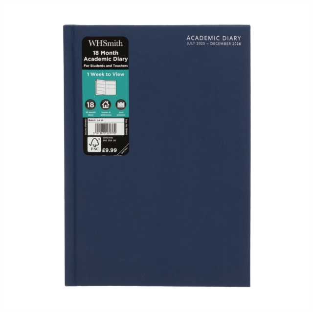 WHSmith Blue A5 2025-26 Week to View Academic Mid-Year Diary ...