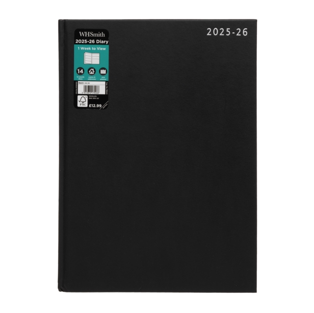 WHSmith Black A4 2025-26 Week to View Essential Mid-Year Diary ...