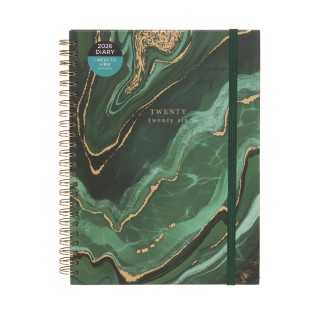 WHSmith Emerald Marble Wire Bound A5 2026 Week to View Diary with Tabs ...