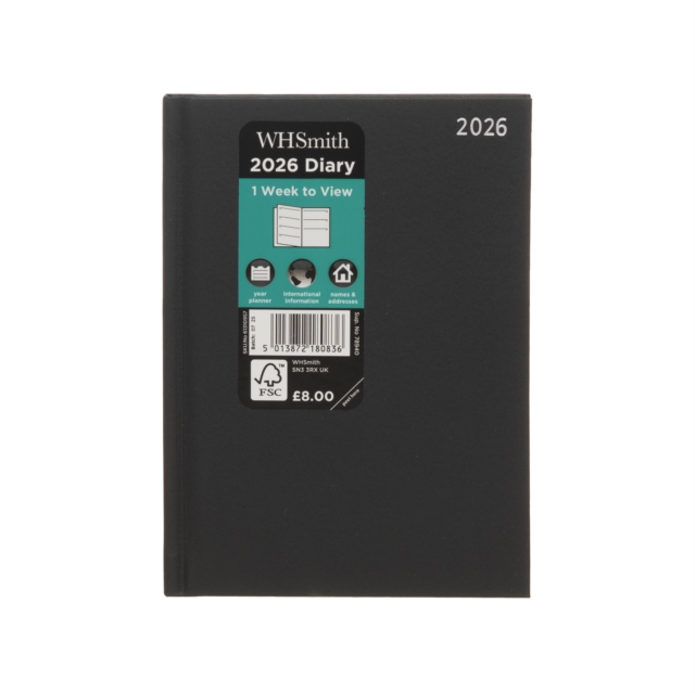 WHSmith Black A6 2026 Week to View Essential Diary: 5013872180836: TGJones