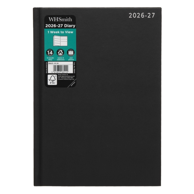 WHSmith Black A5 2026-27 Week to View Essential Mid-Year Diary ...