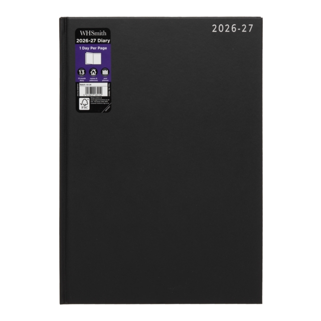 WHSmith Black A4 2026-27 Day to Page Essential Mid-Year Diary ...