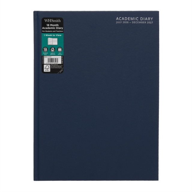 WHSmith Blue A4 2026-27 Week to View 18-Month Academic Mid-Year Diary ...